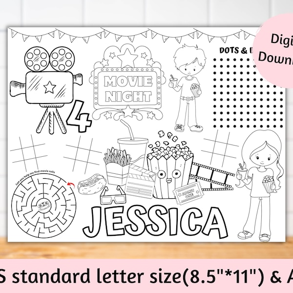 Movie Night Coloring - Etsy