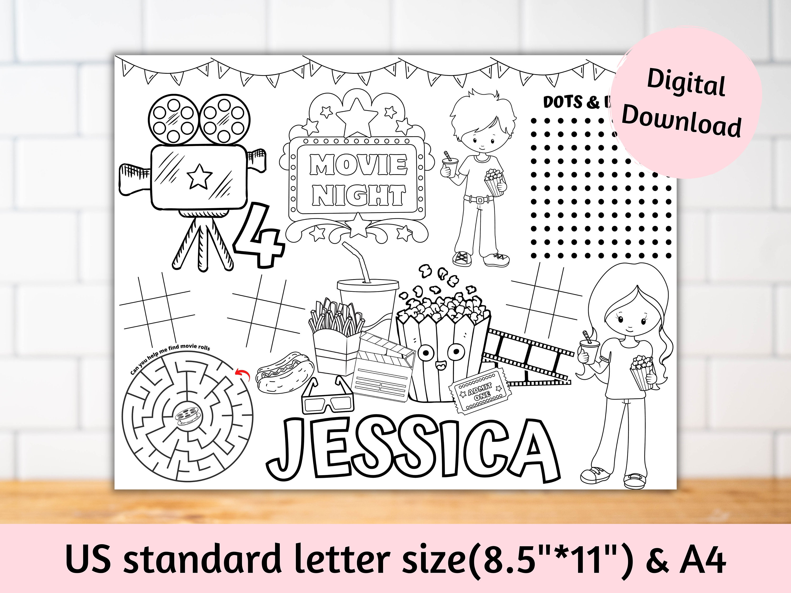 Personalized Movie Night Party Games Favors Activity Sheet Coloring ...