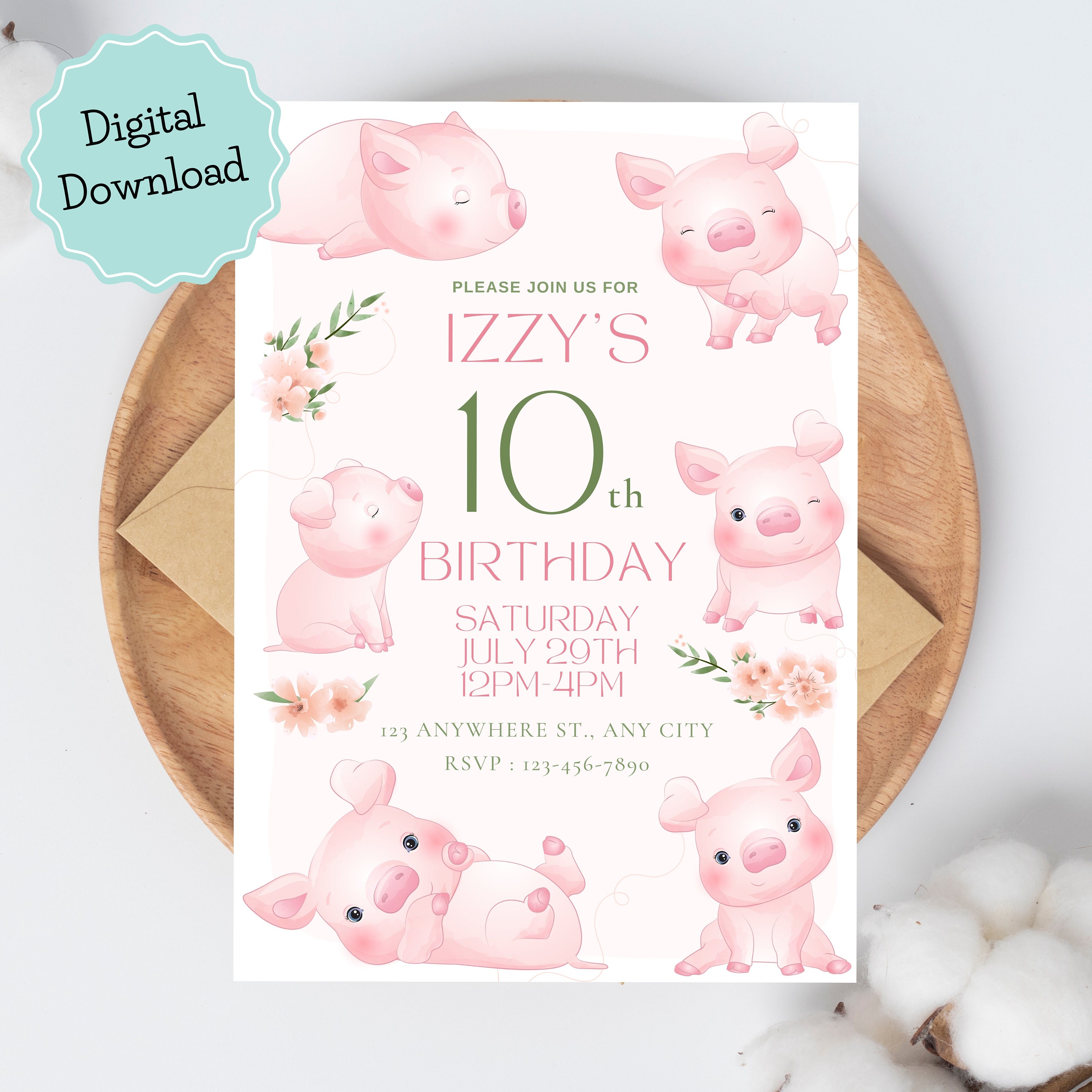 Printable Farm Party Animal Invitation Pink Farm Pig Birthday - Etsy