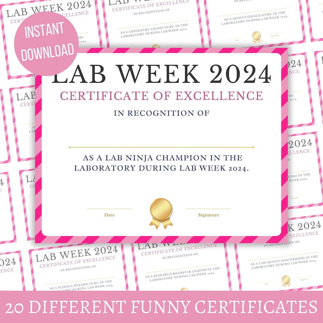 Printable Lab Week Certificate of Excellence, Laboratory Week 2024 ...