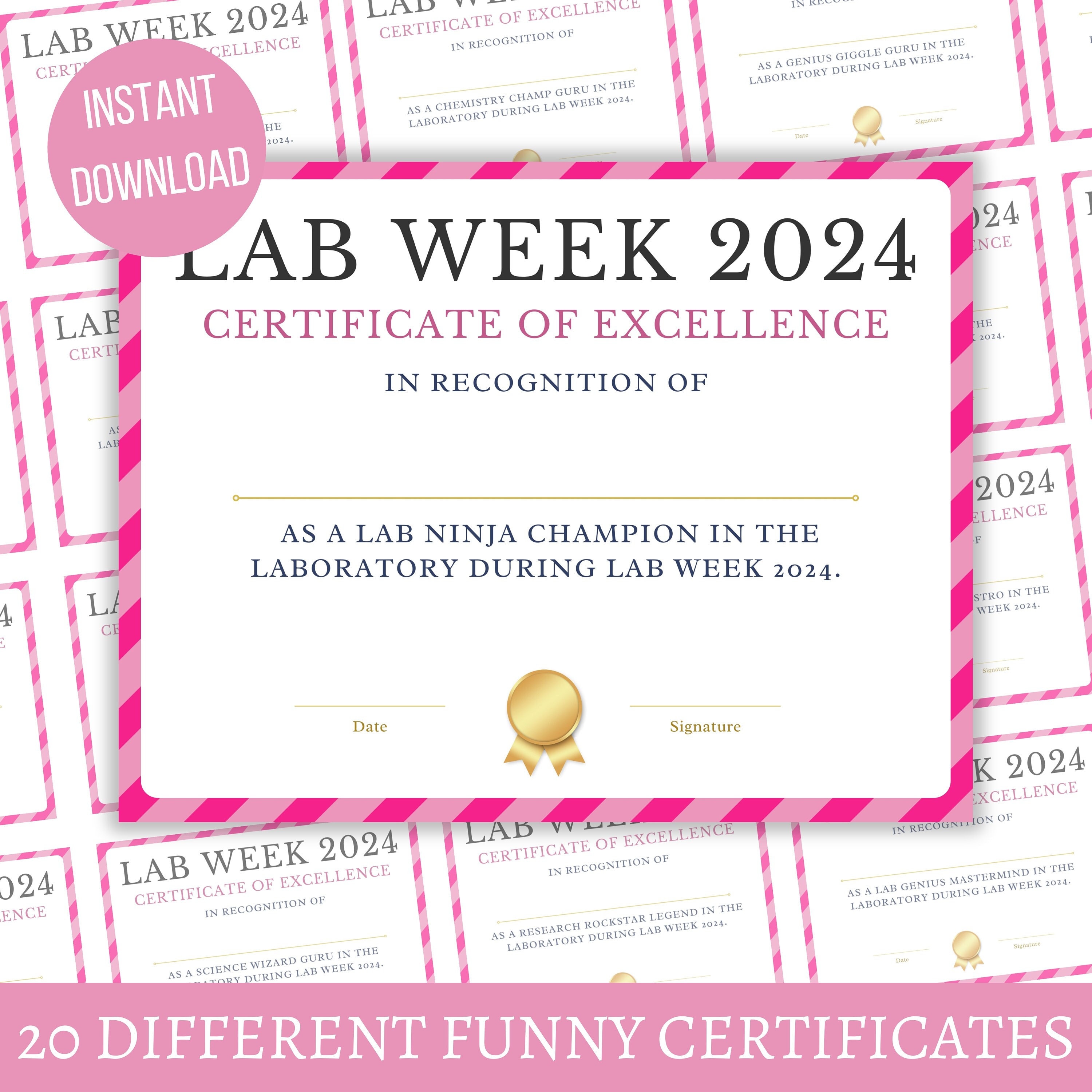 Printable Lab Week Certificate of Excellence, Laboratory Week 2024 ...