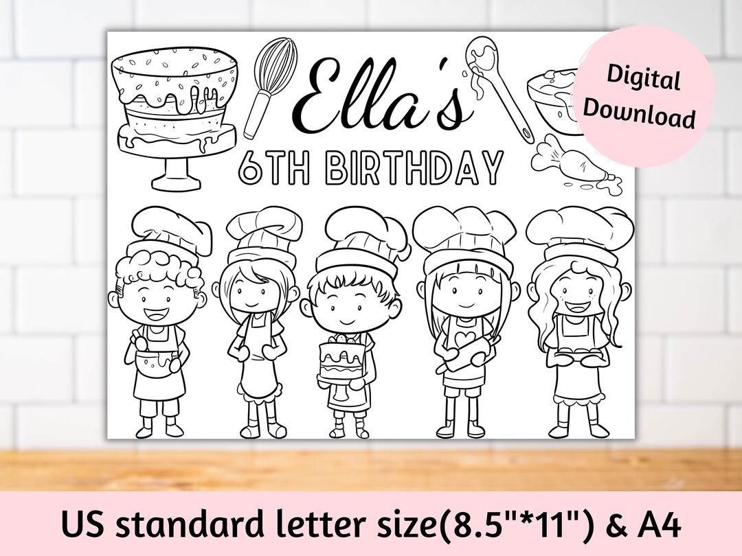 Personalised Baking Birthday Party Activity Sheet Coloring Page, Baking ...