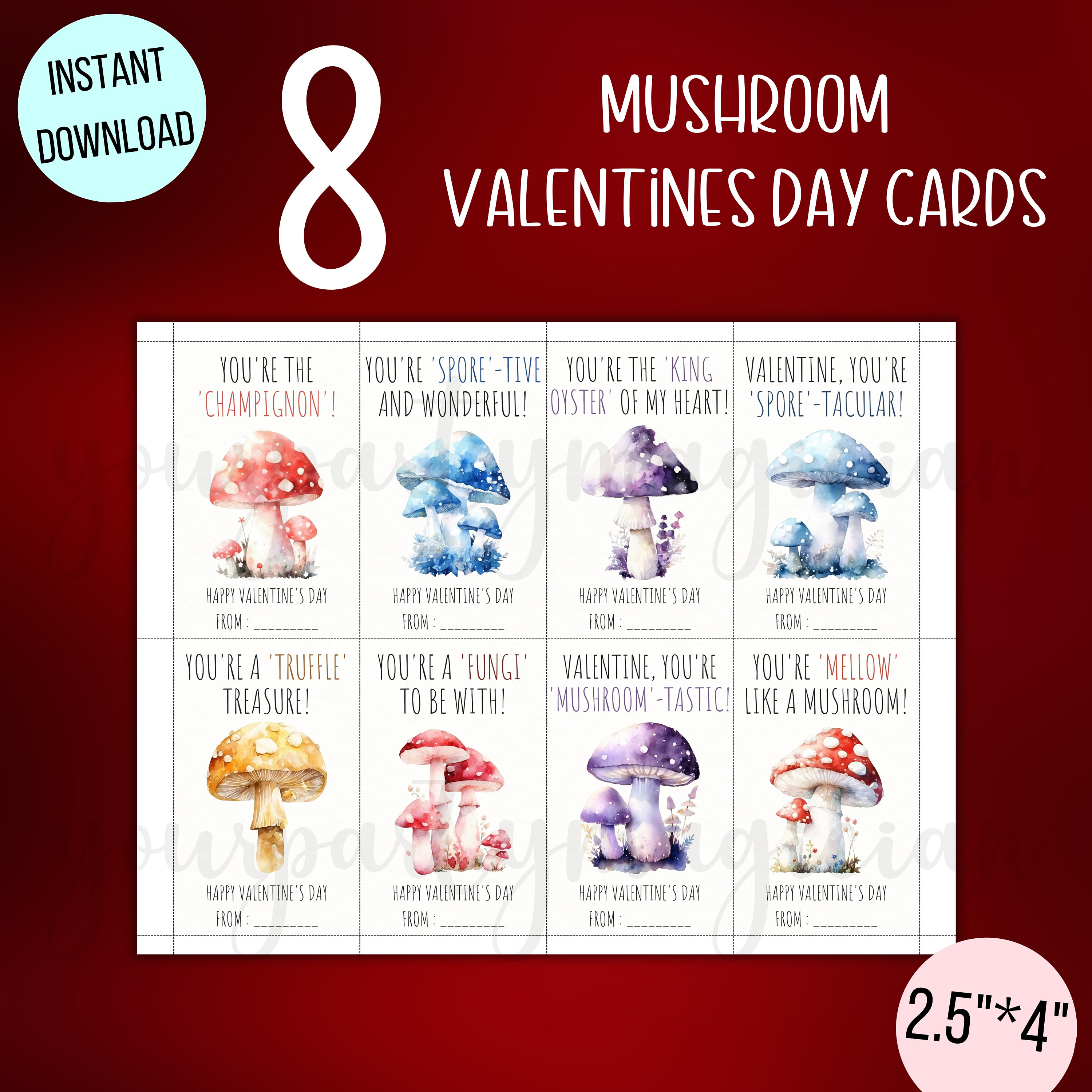 Printable Mushrooms Valentine's Day Cards, School Classroom Valentine ...