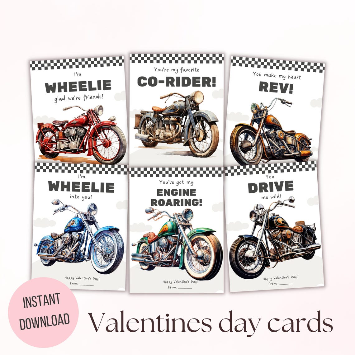 Printable Motorcycle Valentine's Day Cards, School Classroom Bike Boys ...
