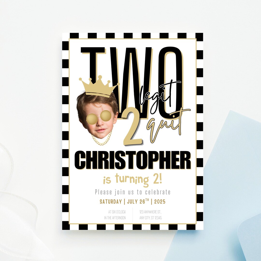 Two Legit 2 Quit Birthday Invitation, Two Legit to Quit Photo Birthday ...