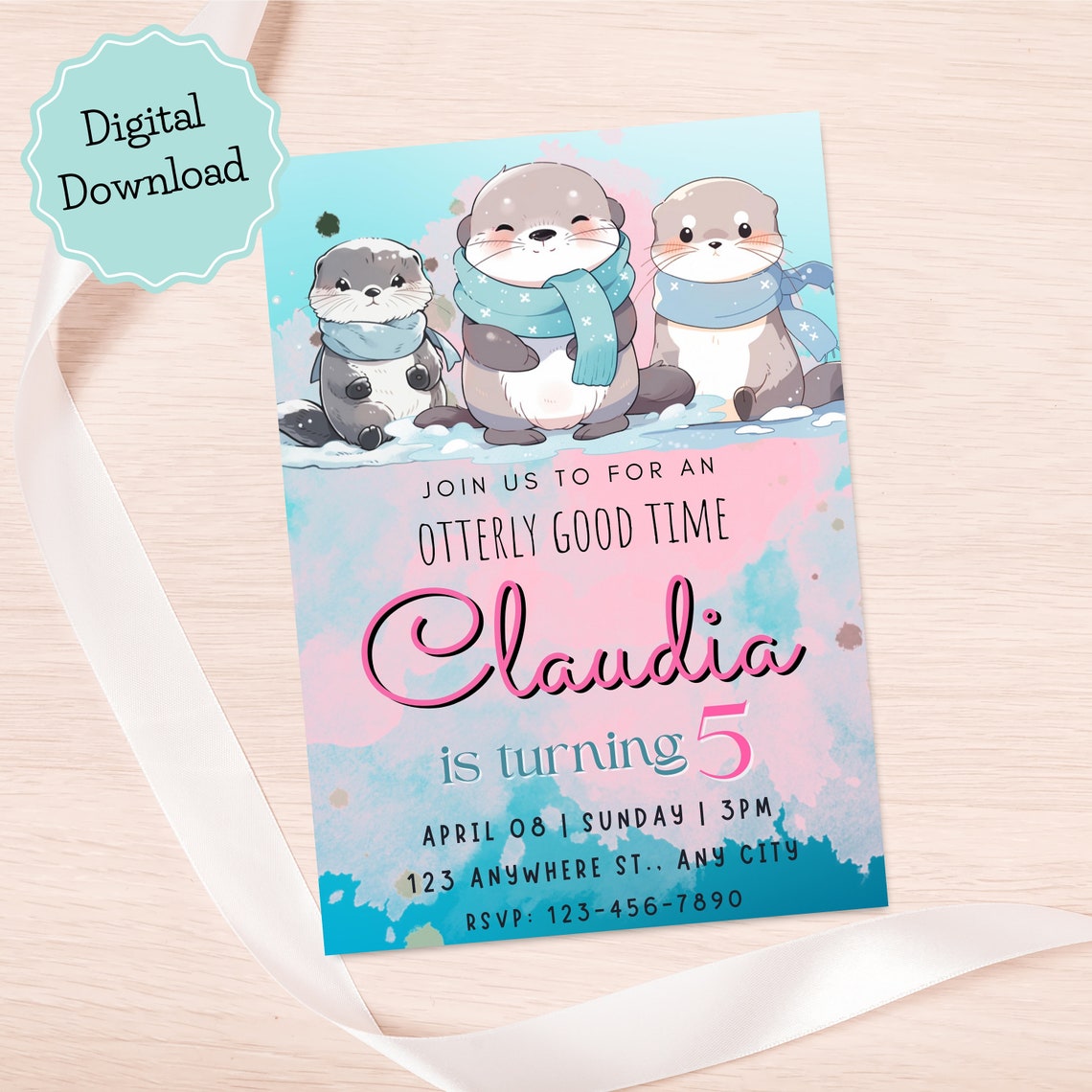Printable Otter Birthday Party Invitation, Printable Otter Party Invite ...