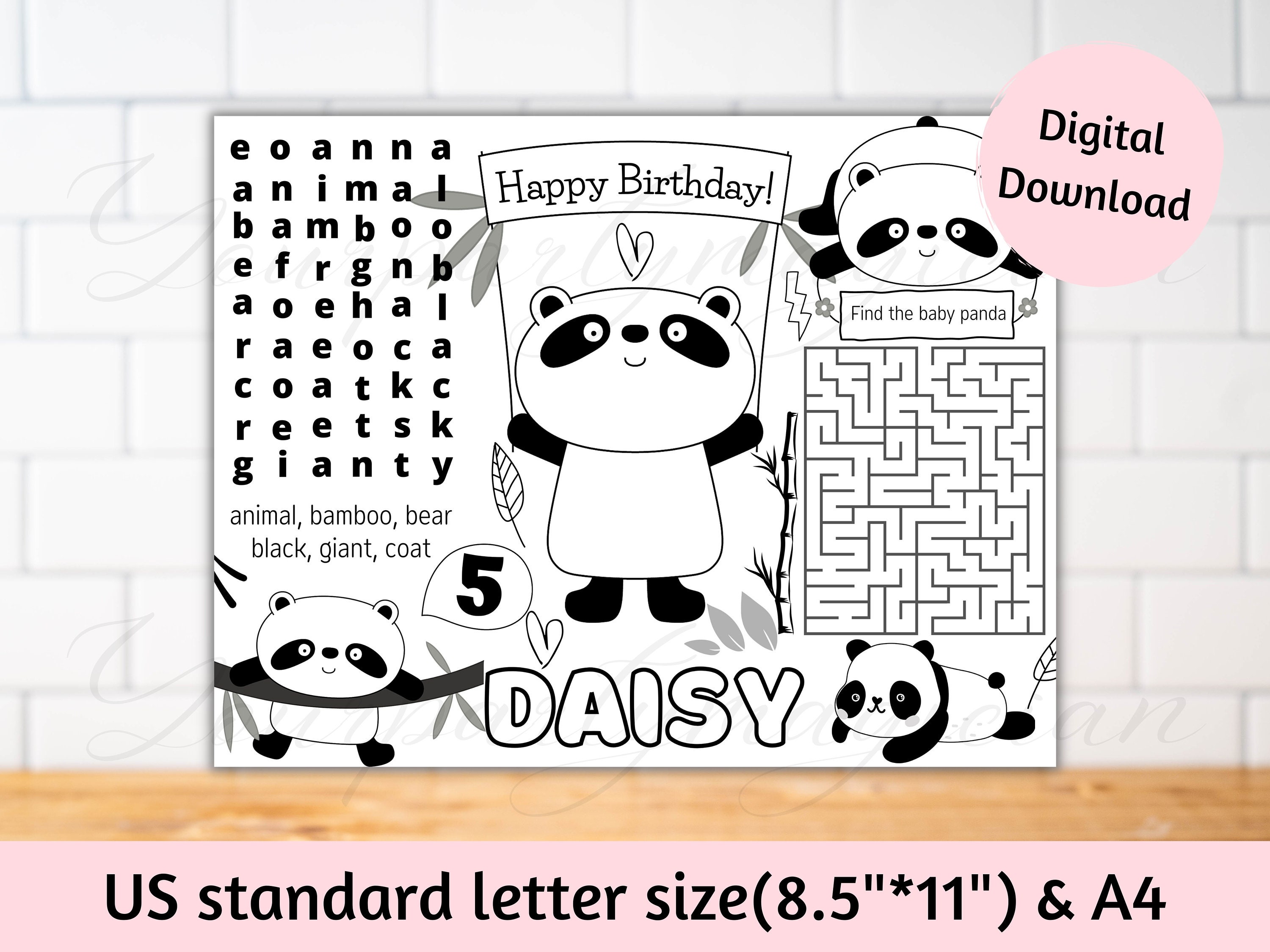 Printable Panda Activity Sheet, Panda Coloring Placemats, Panda ...
