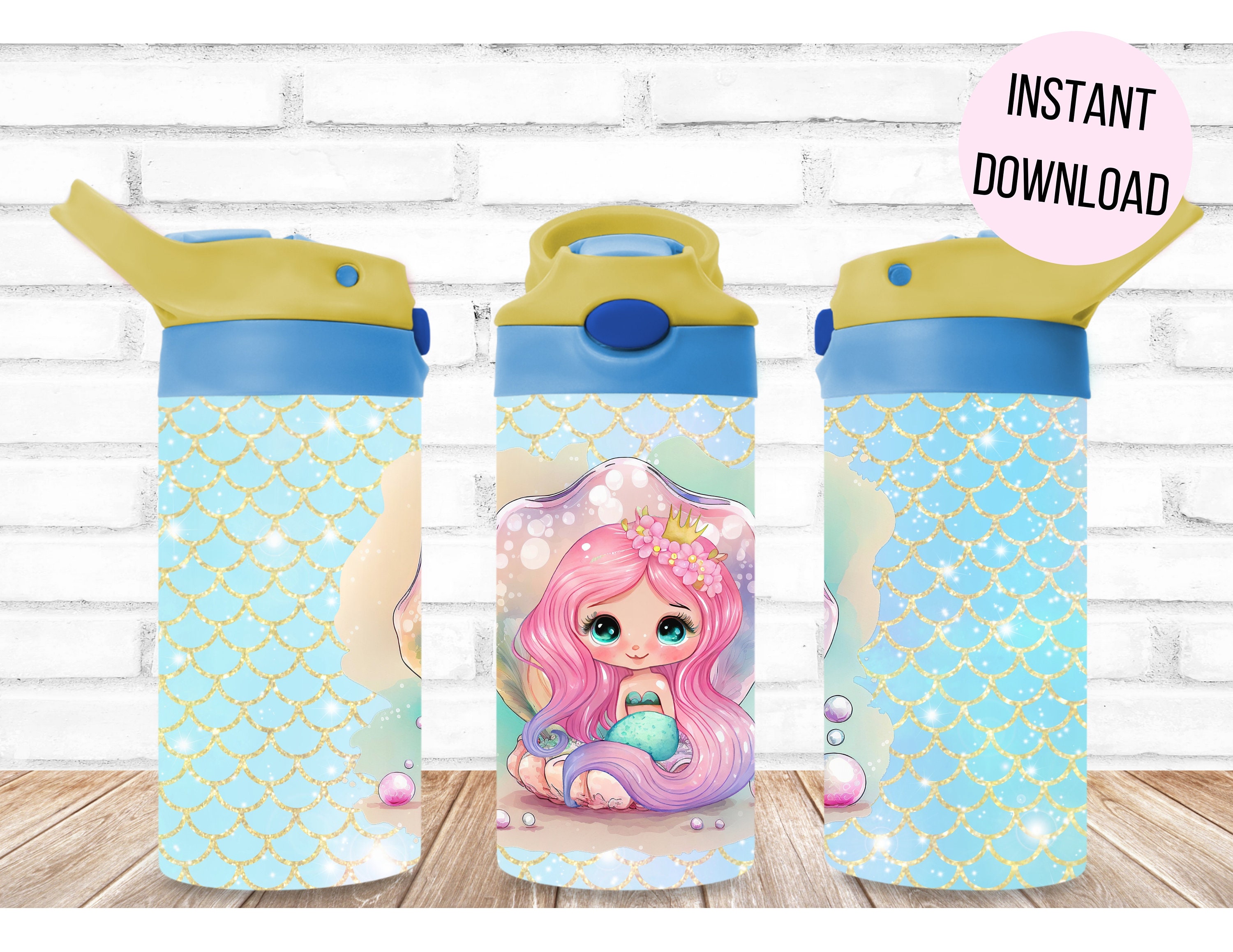 12 Oz Mermaid Flip Top Tumbler Wrappers, Glitter Mermaid Straight Flip ...