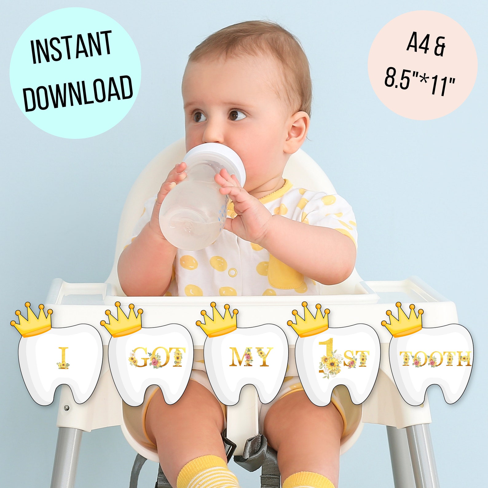 Printable First Tooth Banner, Sunflower Atam Hatik Baby's First Tooth ...