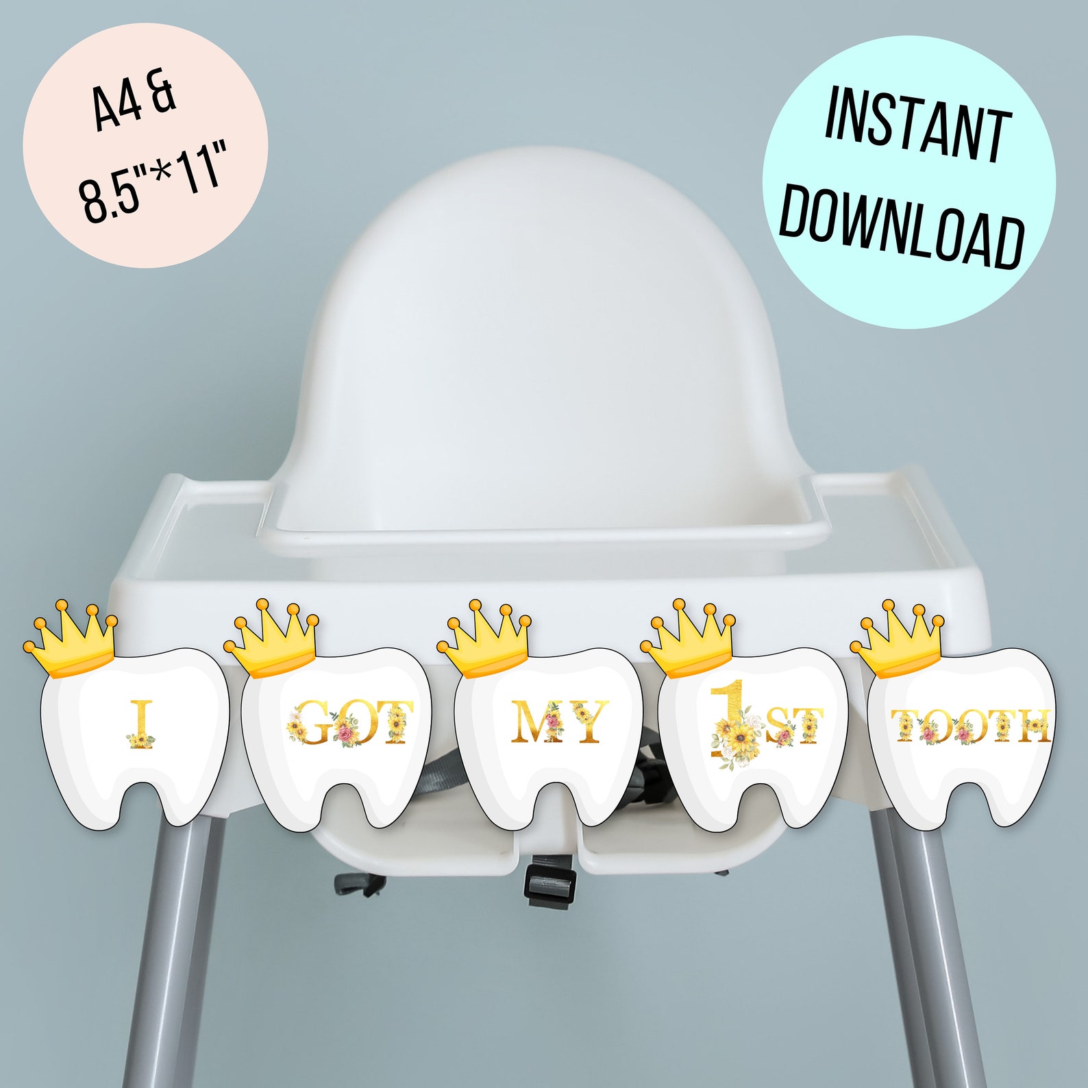 Printable First Tooth Banner, Sunflower Atam Hatik Baby's First Tooth ...