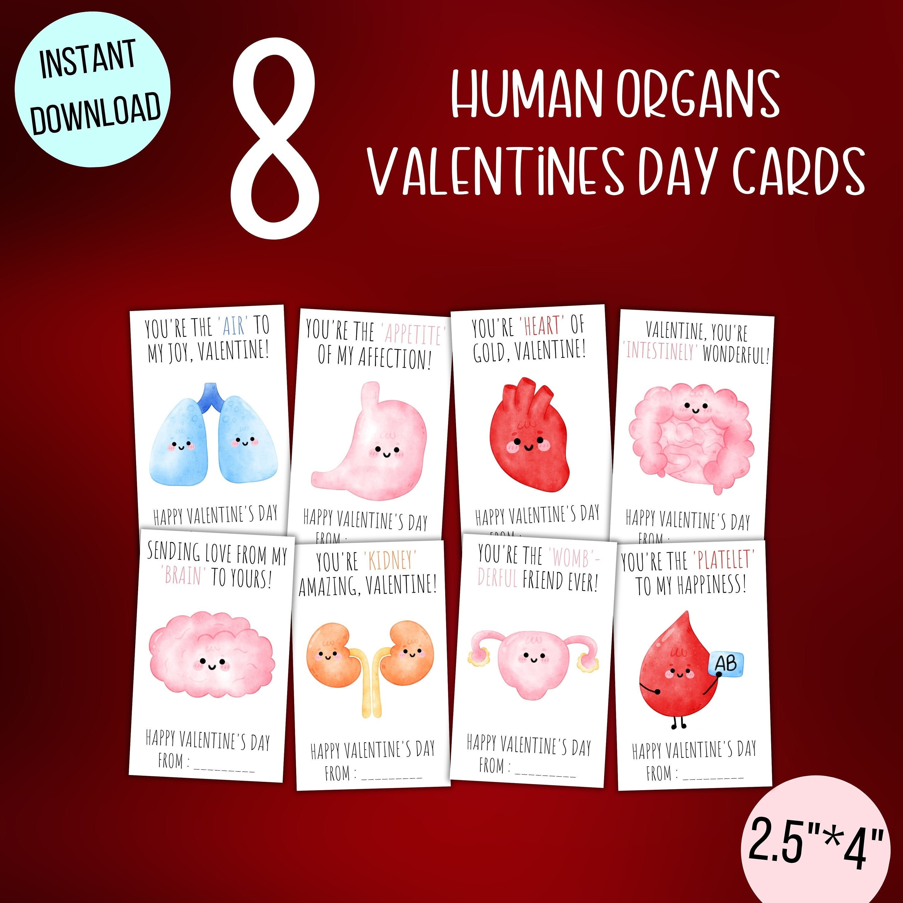 Printable Medical Valentines Cards, Human Organs Medical Valentines ...