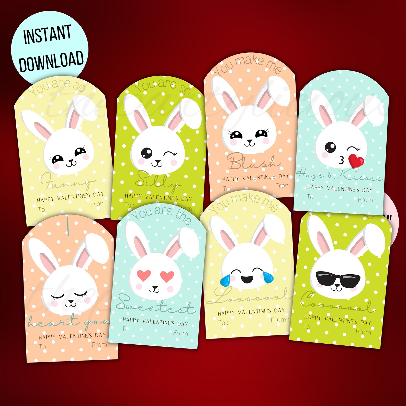 Printable Bunny Valentines Day Cards, Bunny Valentine Cards for School ...