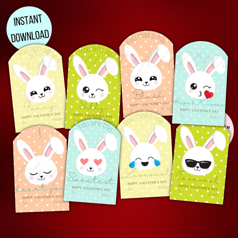 Printable Bunny Valentines Day Cards, Bunny Valentine Cards for School ...