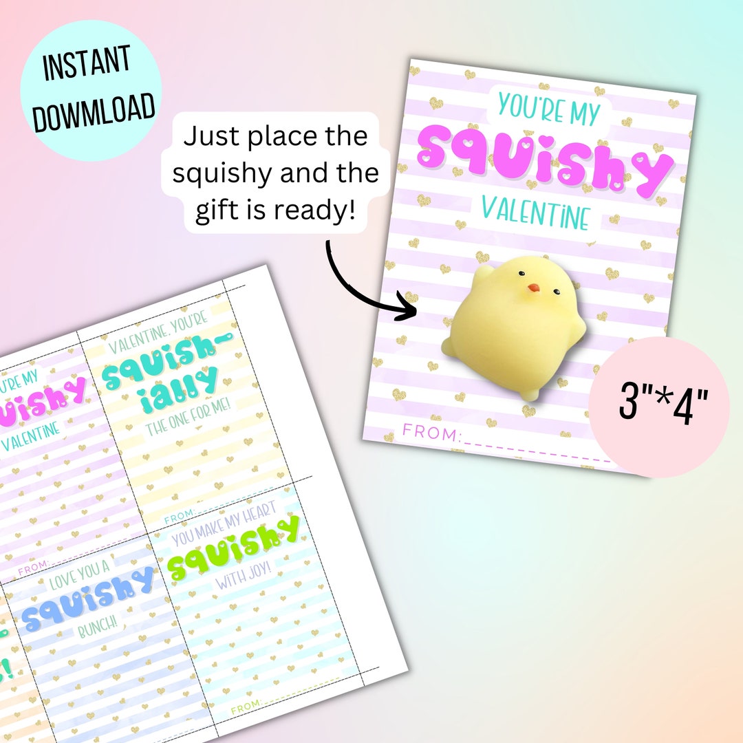 Printable Pastel Squishy Valentine's Cards for Kids, Cute Squishie ...