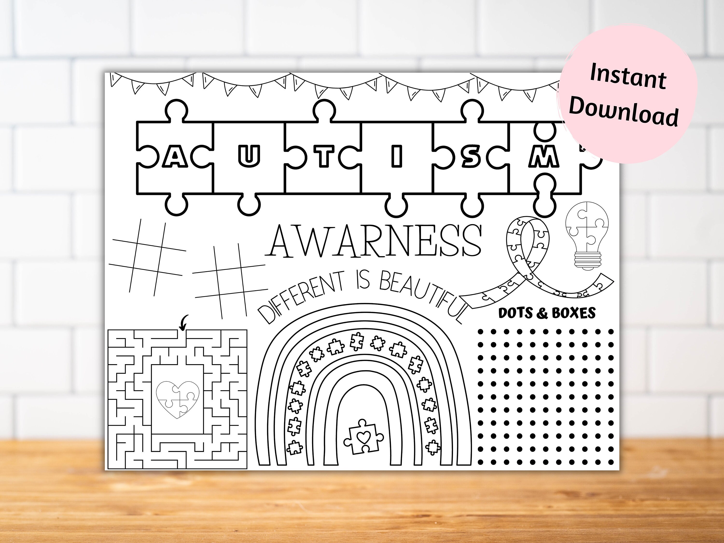 Printable Autism Awareness Placemats, Autism Coloring Sheet, Autism ...