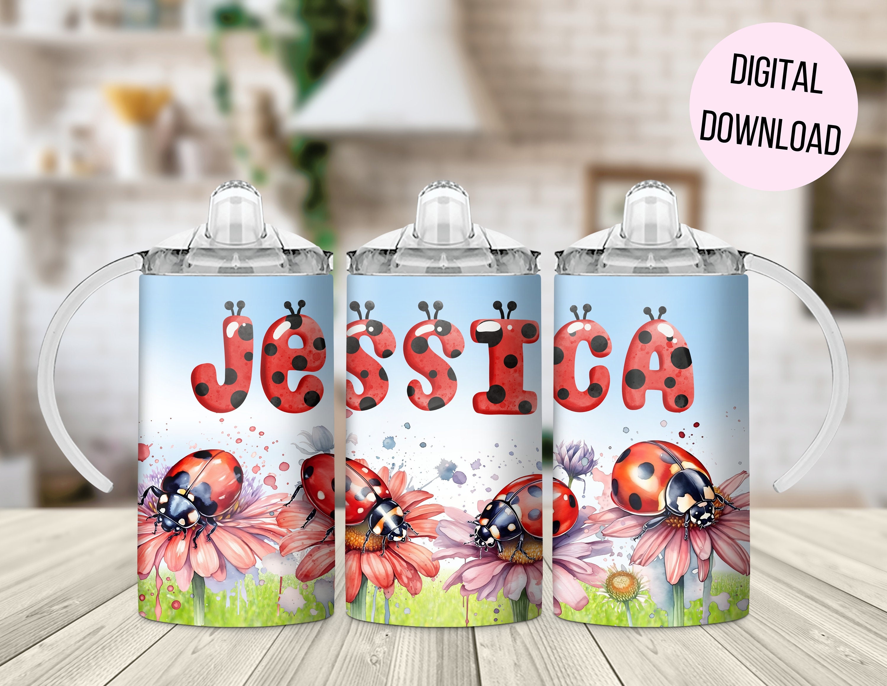 Personalized Ladybug Kids 12oz Sippy Cup Sublimation Design PNG, Lady ...