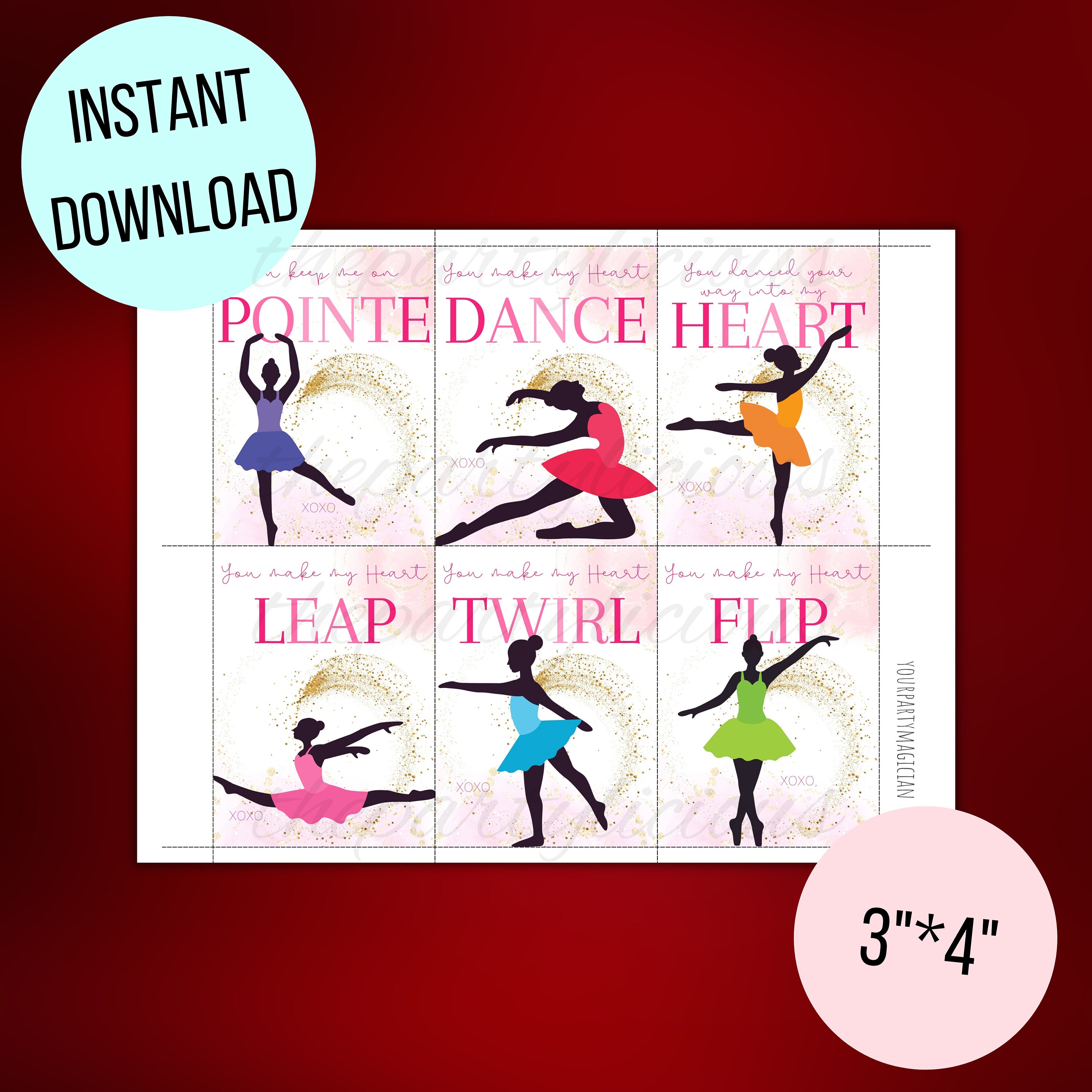 Printable Dance Valentine's Day Cards, School Classroom Valentine Cards ...