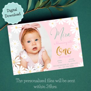 Daisy First Birthday Invitation, Wild One Floral Daisy Birthday Invite ...