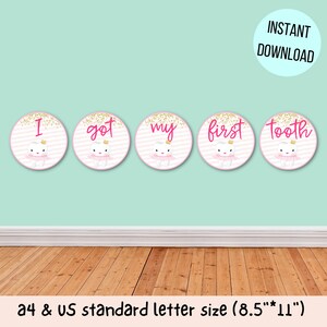 Printable First Tooth Banner, Pink Atam Hatik Baby's First Tooth Banner ...