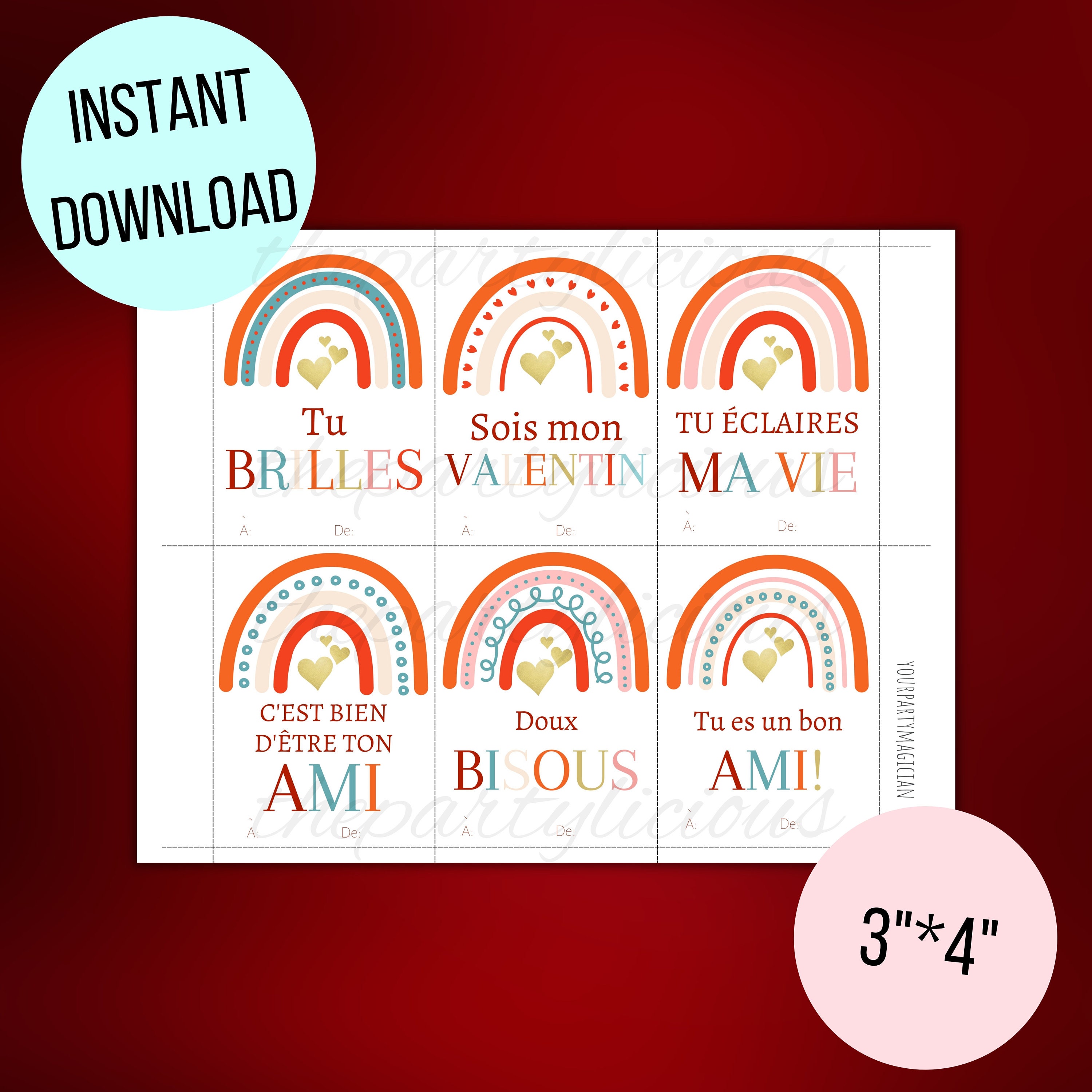 FRENCH Rainbow Valentine's Day Cards, School Classroom Valentine Cards ...