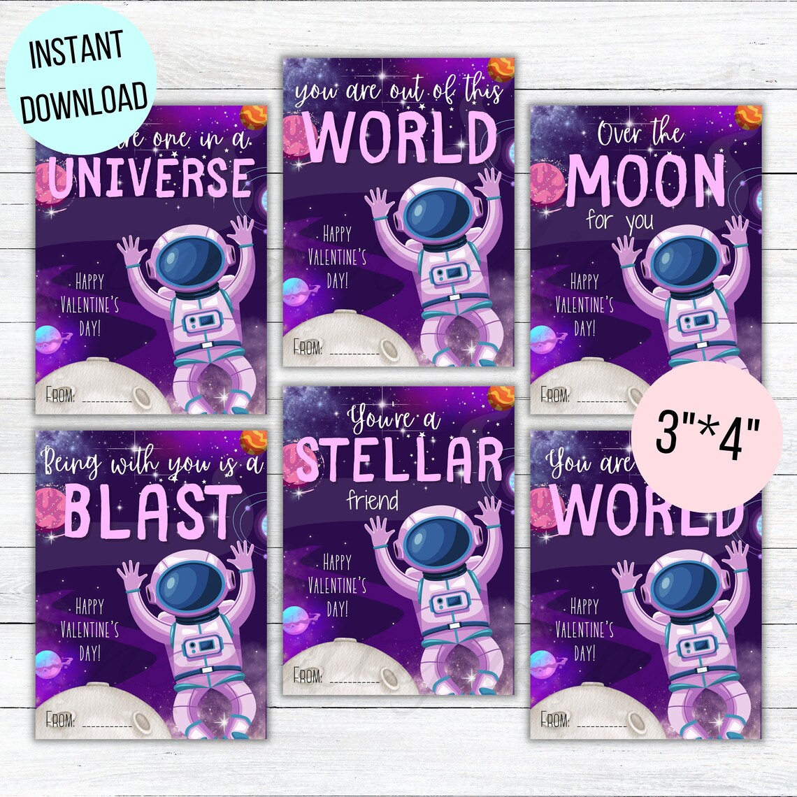Printable Outer Space Valentine's Day Cards for School, Galaxy ...