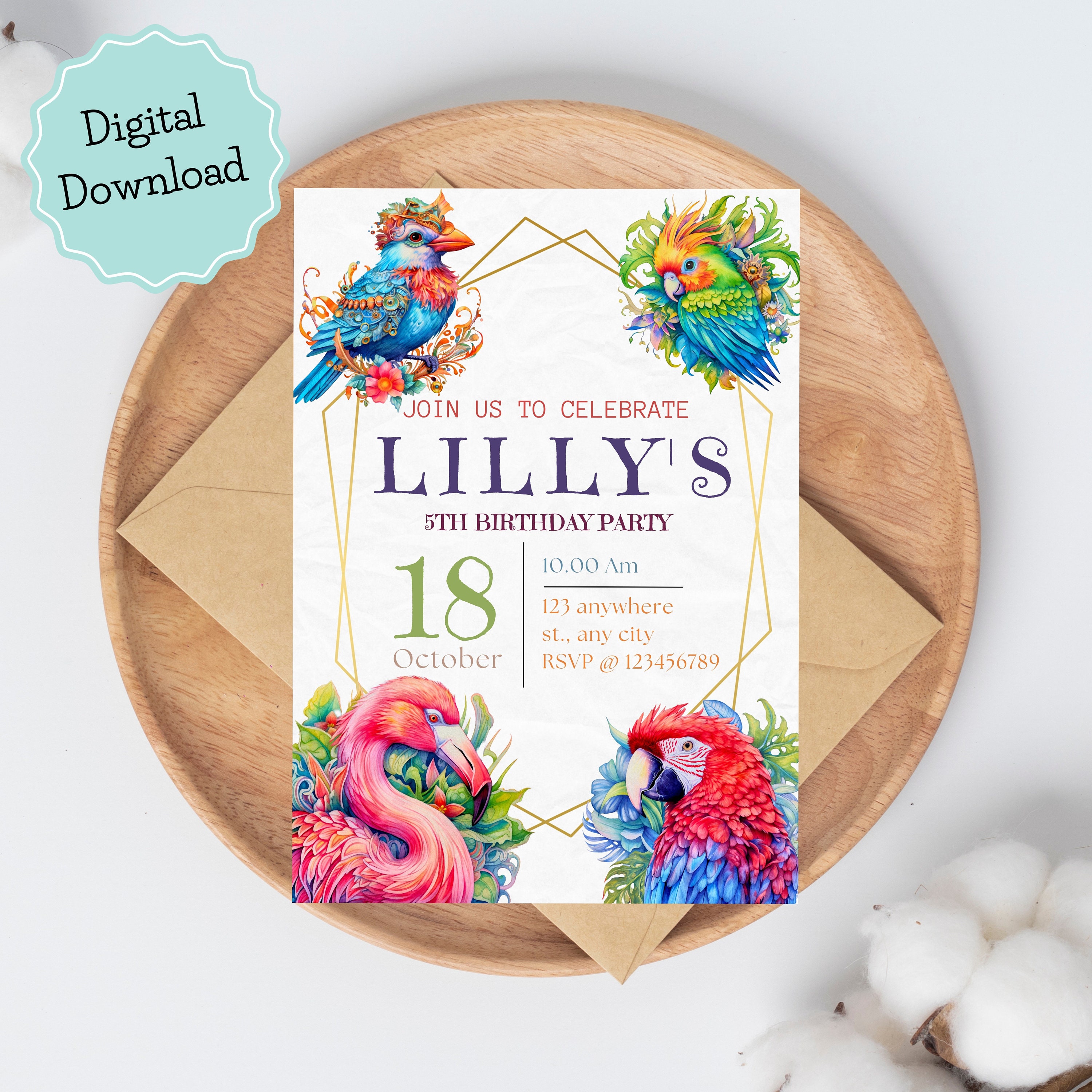 Printable Tropical Birds Invitation, Tropical Birds Birthday Invite ...