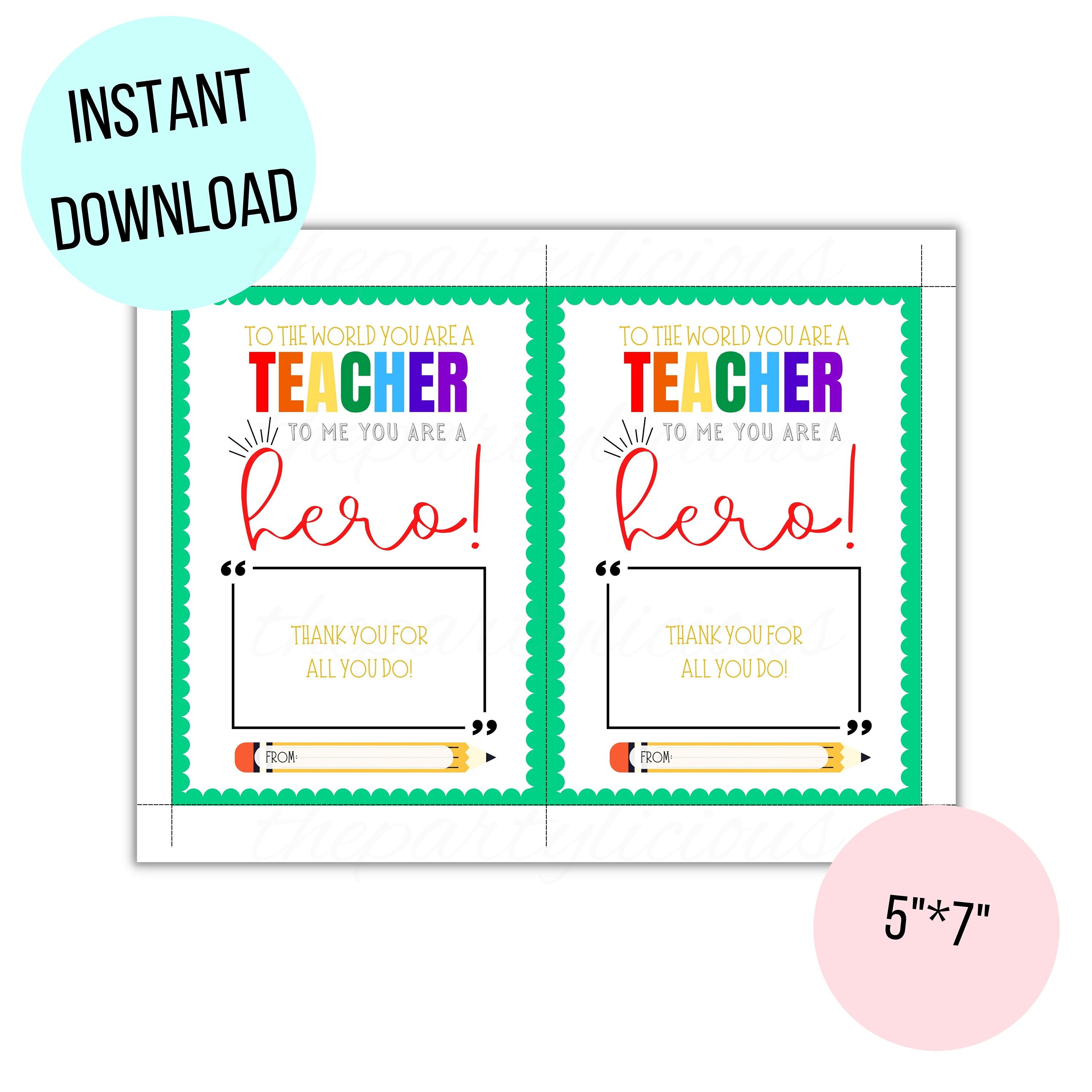 Printable Teachers Appreciation Week Gift Cards, Teacher and School ...