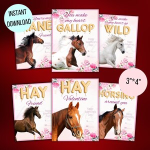 Printable Horse Valentine's Day Cards, Cute Horse Classroom Valentine ...