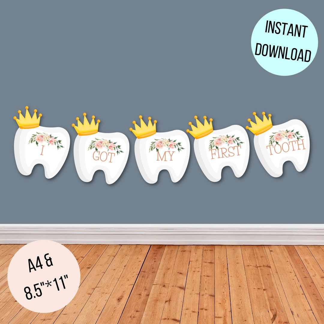 Printable First Tooth Banner, Floral Atam Hatik Baby's First Tooth ...