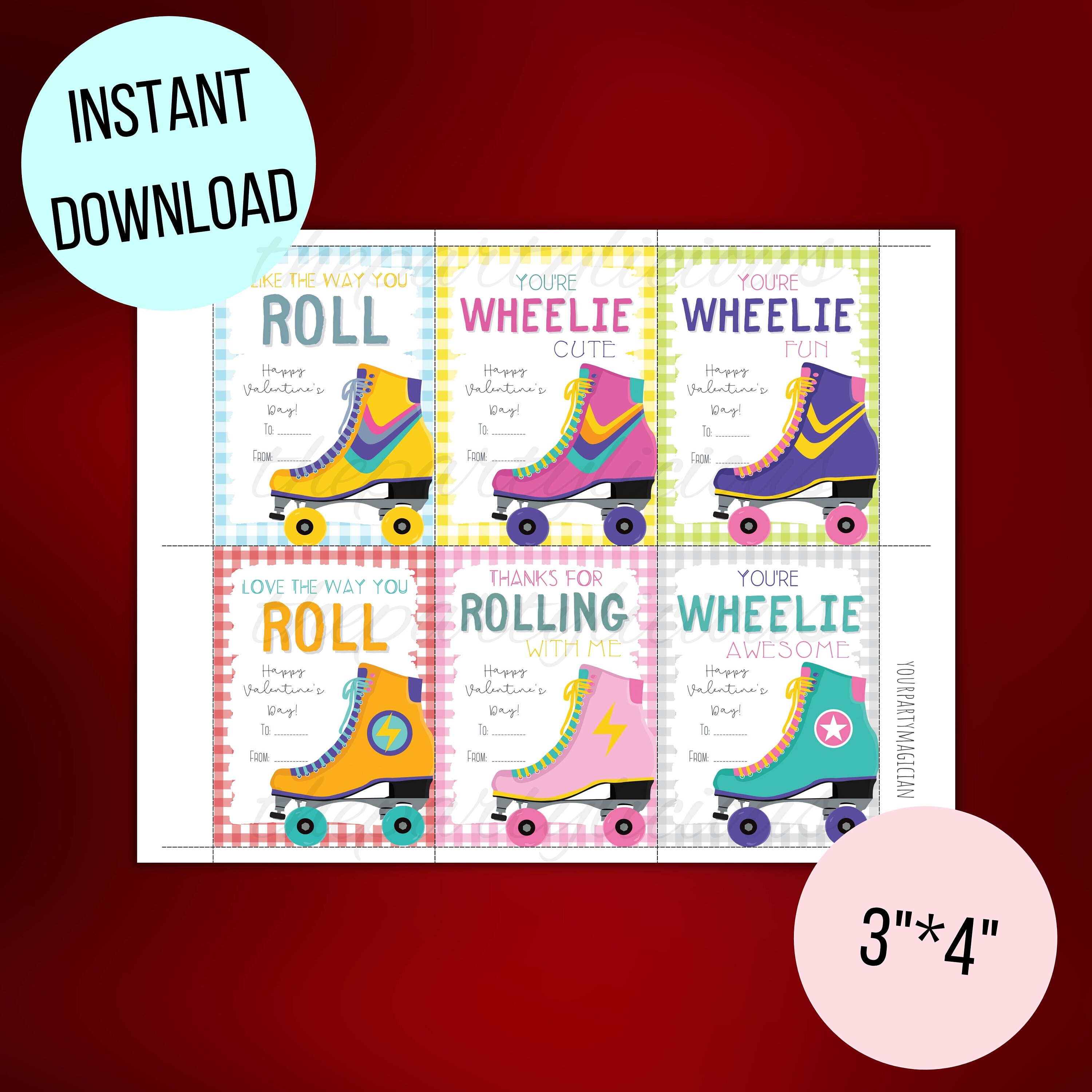 Printable Roller Skates Valentine's Day Cards, School Classroom ...