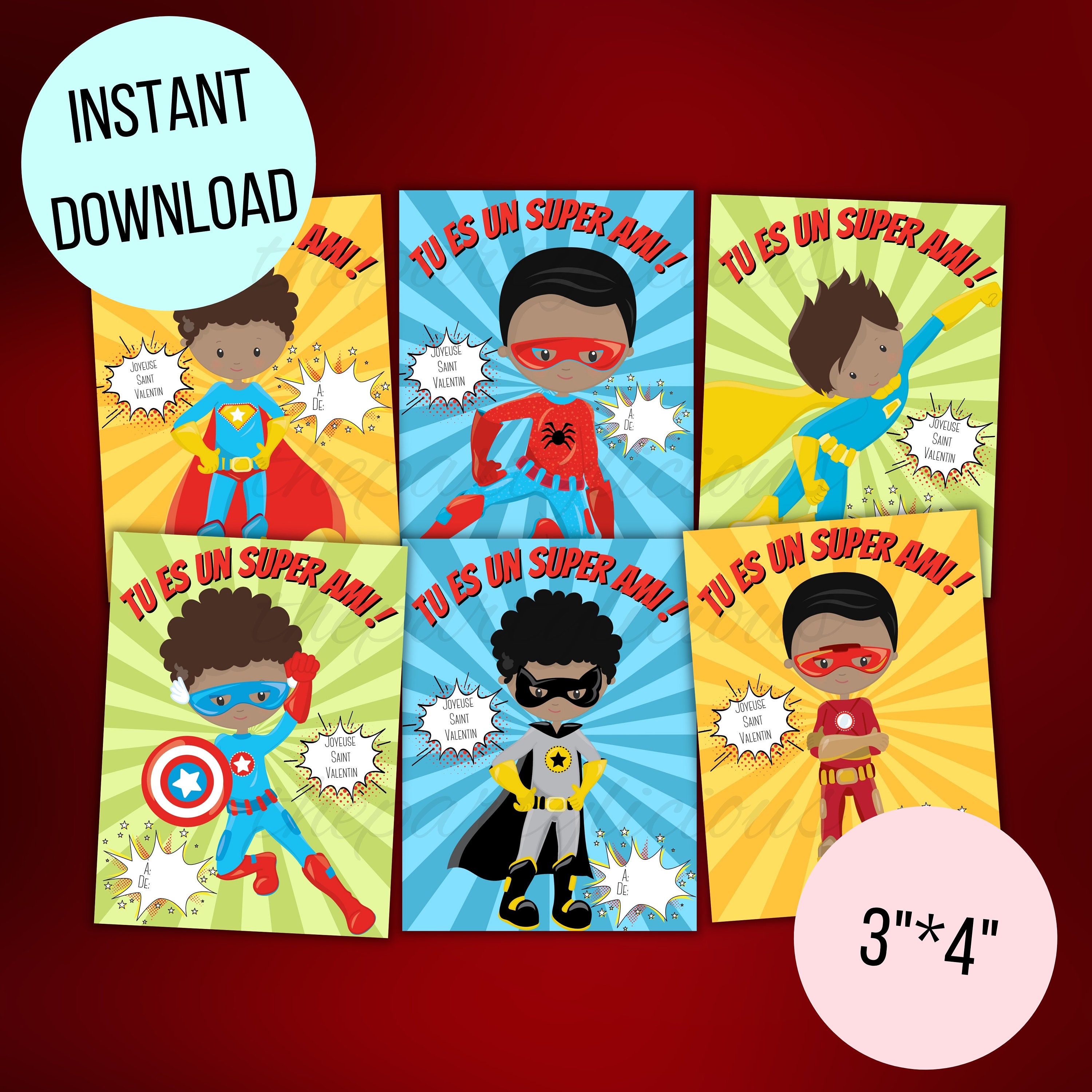 FRENCH Superhero Valentine's Day Cards, School Classroom Valentine ...