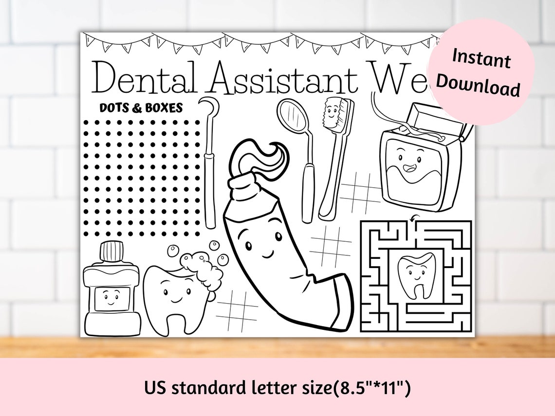Printable Dentist Coloring Sheet, Dental Office Decor, Kids Dental ...