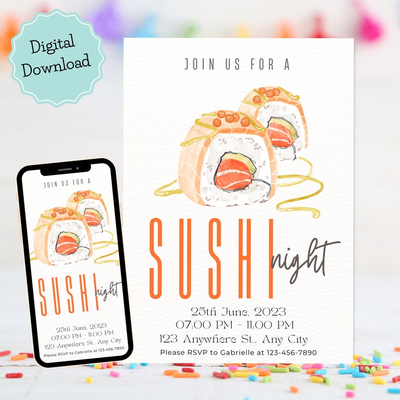 Personalized Hibachi Sushi Invitation, Japanese Asian Sushi Party ...