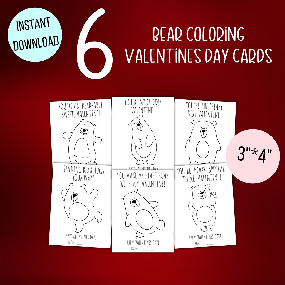 Printable Bear Coloring Valentines Cards for Kids, Coloring Kids ...