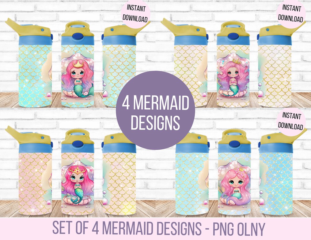 12 Oz Mermaid Flip Top Tumbler Wrappers, Glitter Mermaid Straight Flip ...