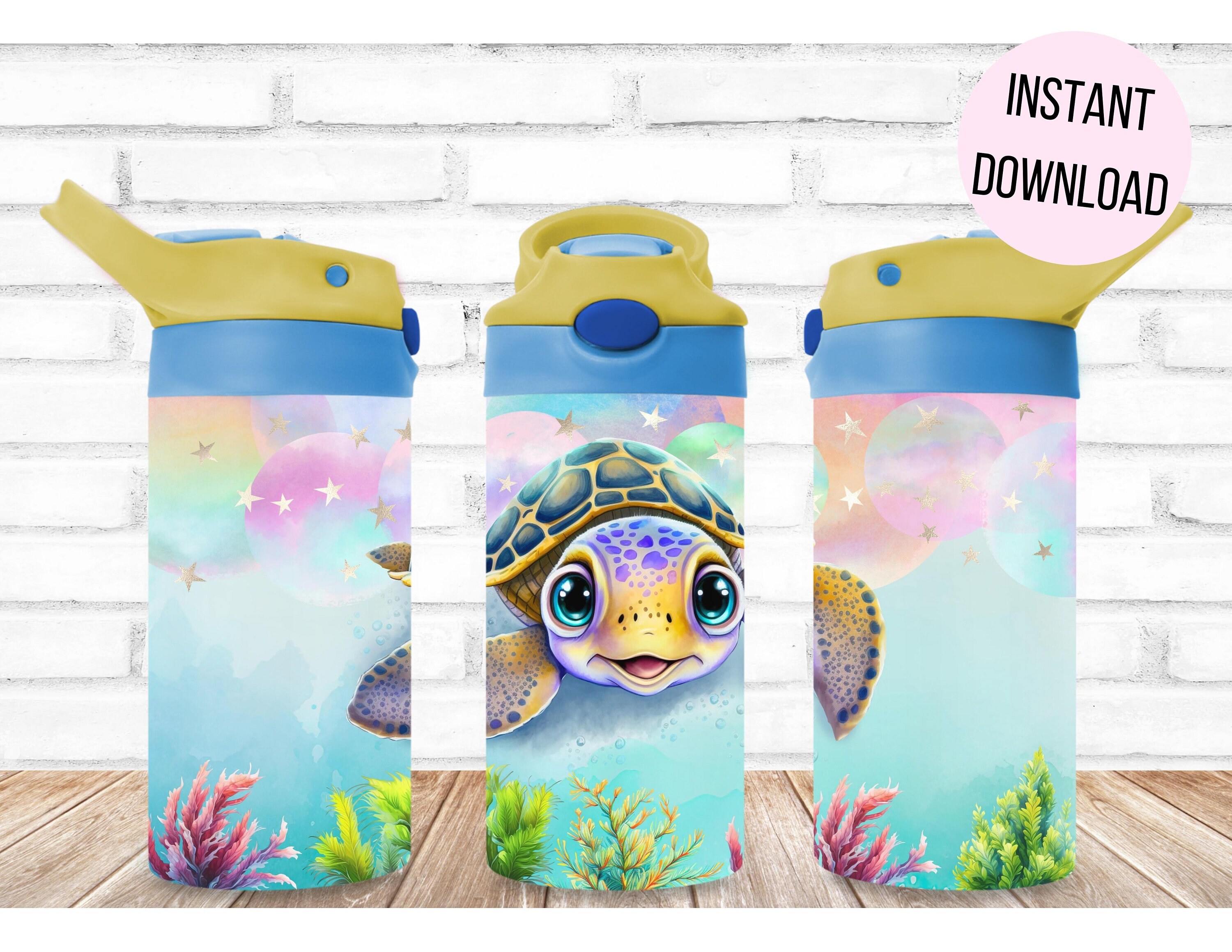 Turtle 12oz Kids Flip Top Sippy Cup Sublimation Design Tumbler Wrap PNG ...