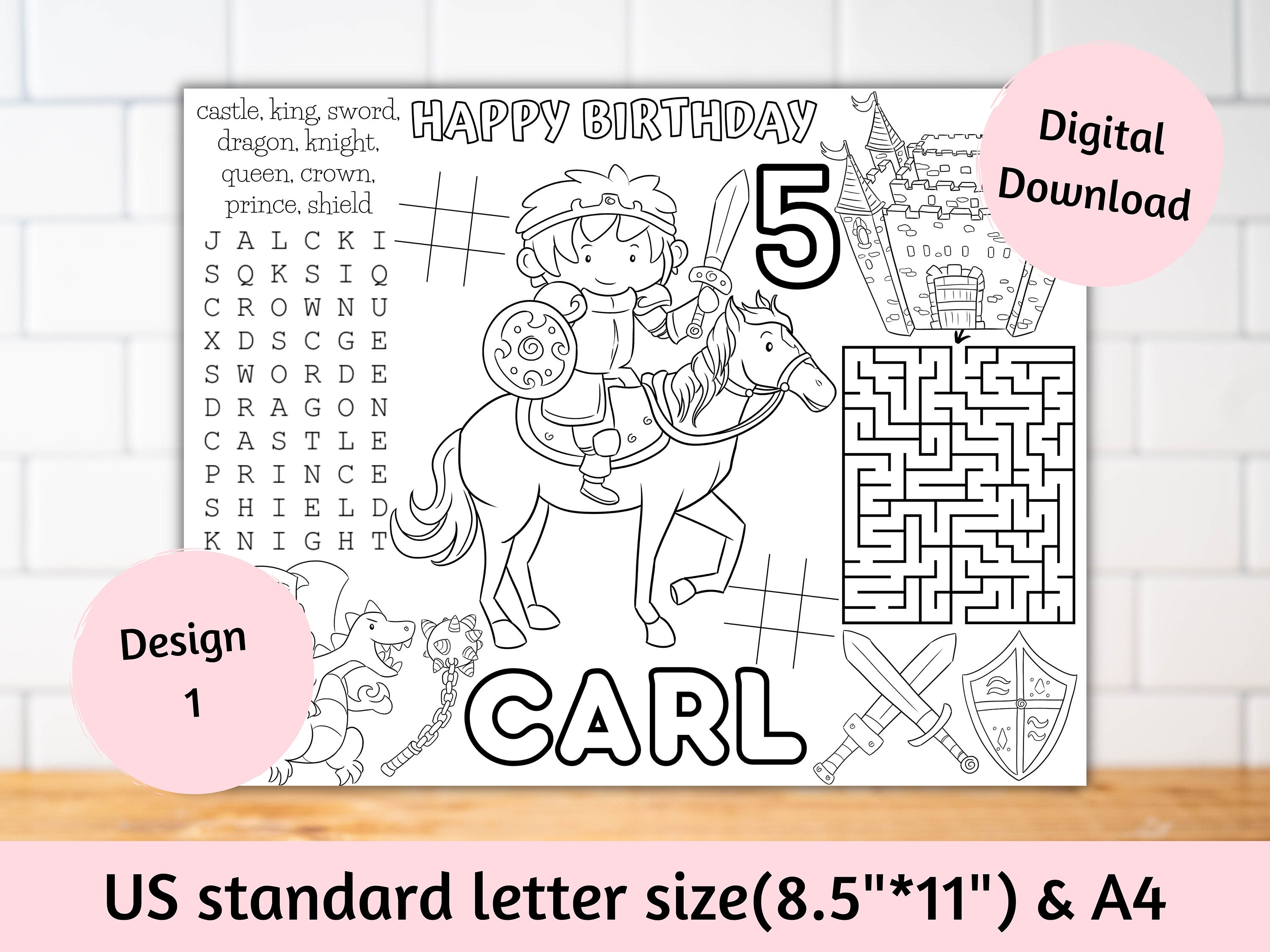 Personalized Knight Prince Coloring Page for Kids, Knight Party Favors ...