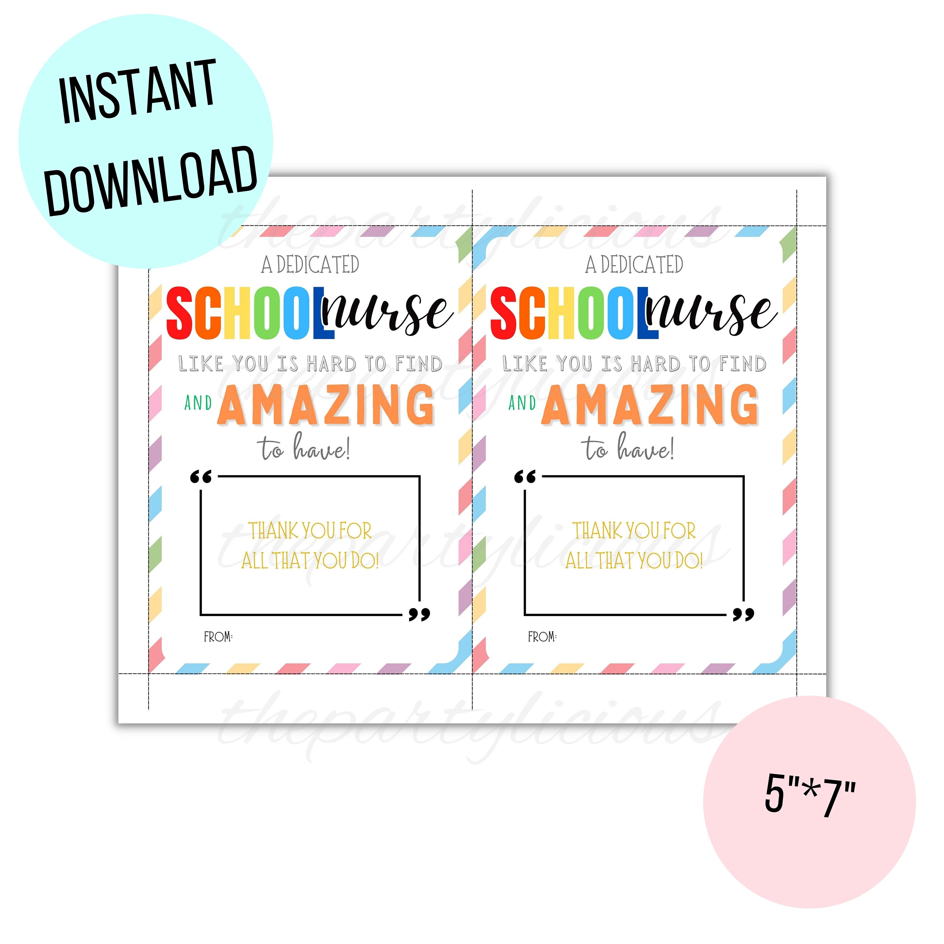 Printable School Nurse Gift Tags, School Nurse Appreciation Week Card ...