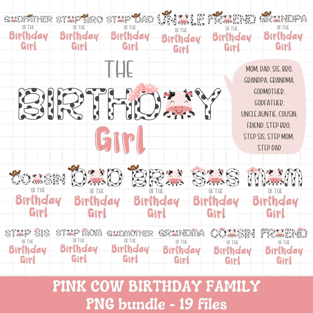 Pink Holy Cow Birthday PNG Shirts Iron on Transfer Sublimation Bundle ...