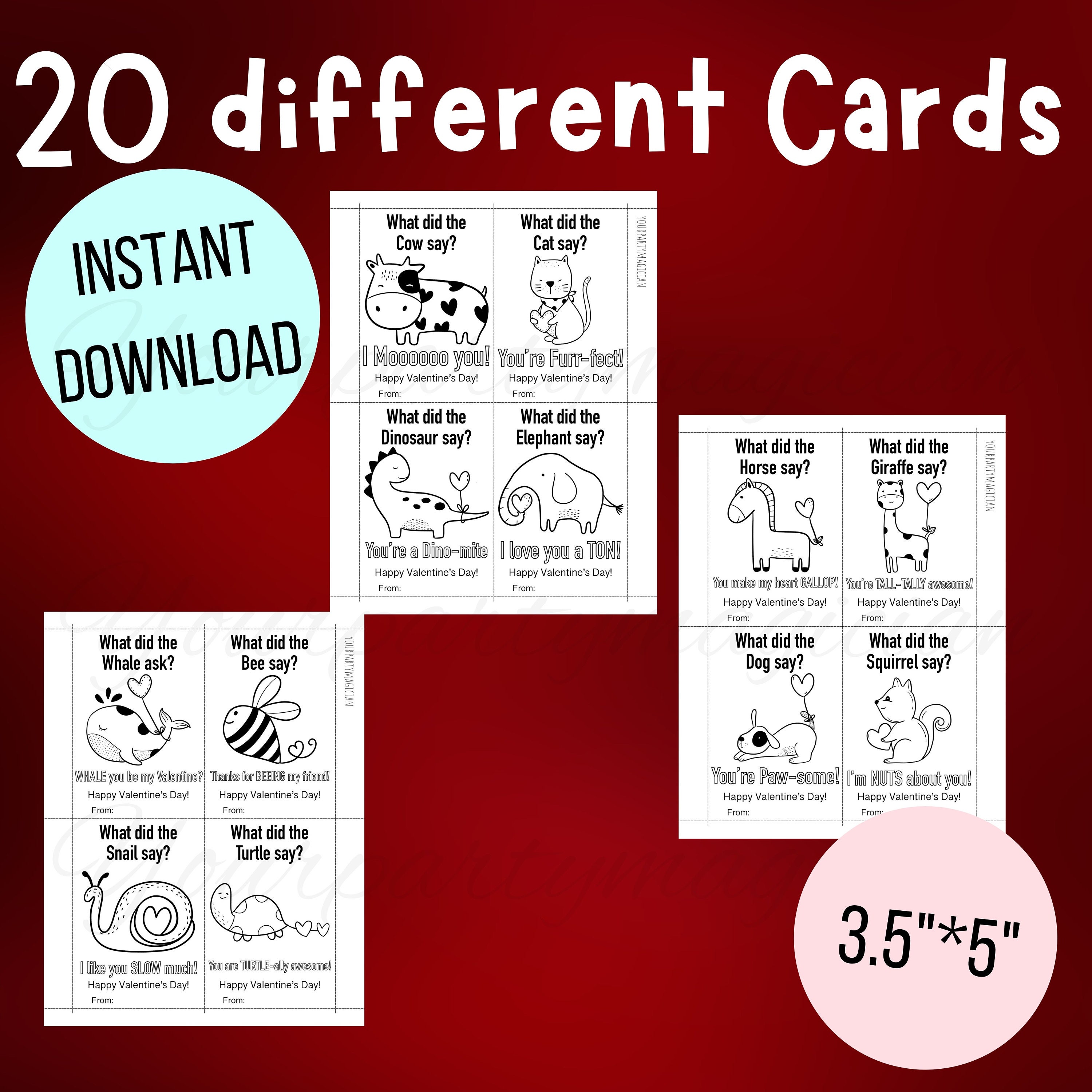 Funny Animals Coloring Cards, Color Your Own Valentines, Funny Animals ...