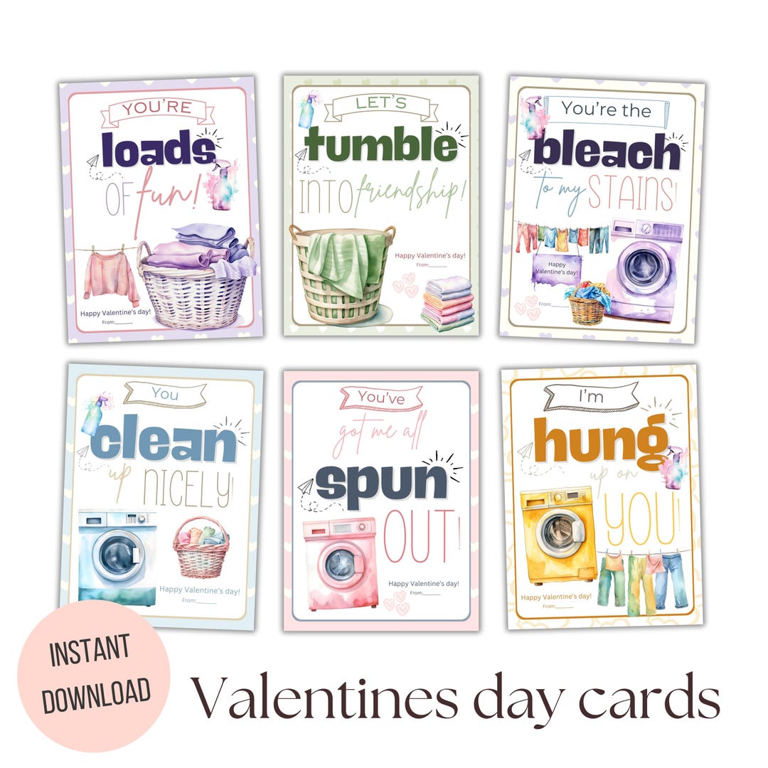 Printable Laundry Valentine's Day Cards for School, Clean up Kids ...