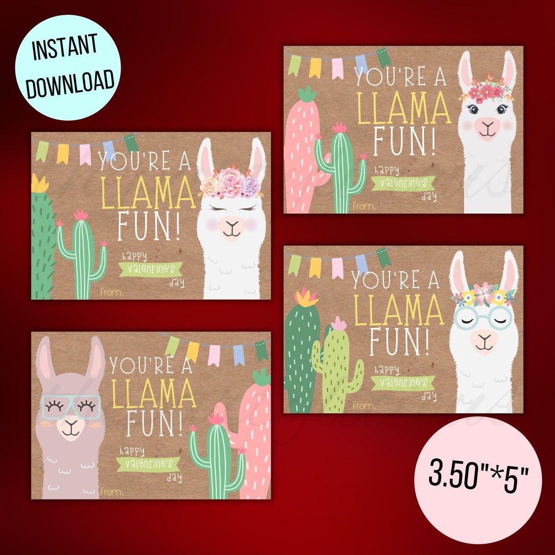 Printable Llama Valentines Day Cards for School, Classroom Valentines ...