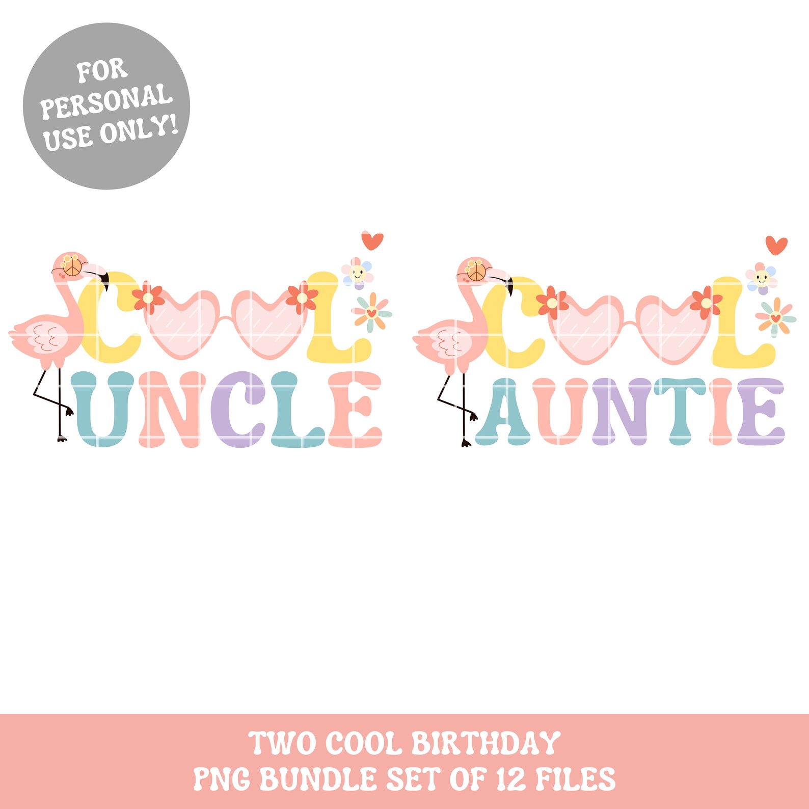 Two Cool Groovy Birthday Shirts Iron on Transfer PNG Bundle, Retro 2nd ...