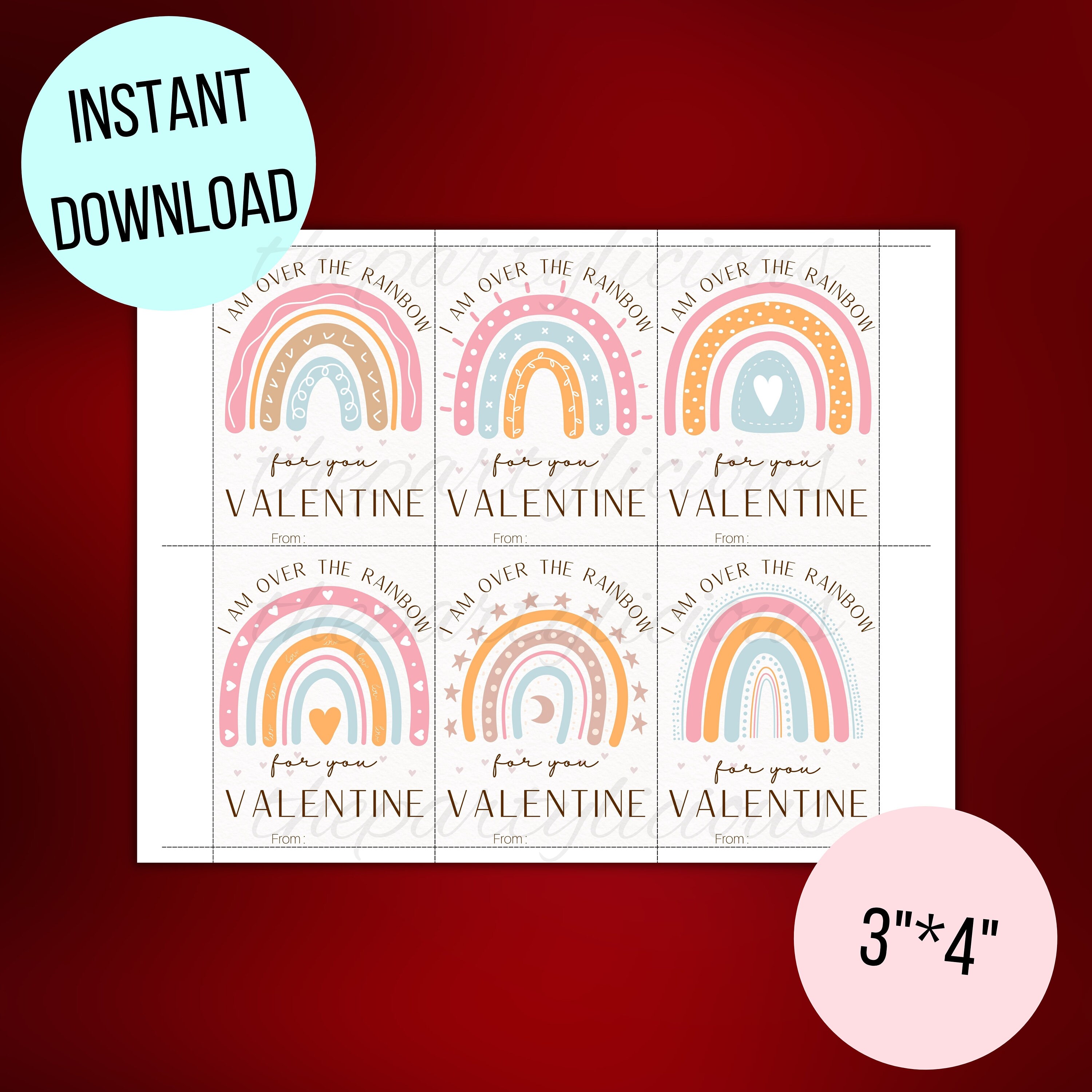 Printable Boho Rainbow Valentine's Day Cards for School, Rainbow ...