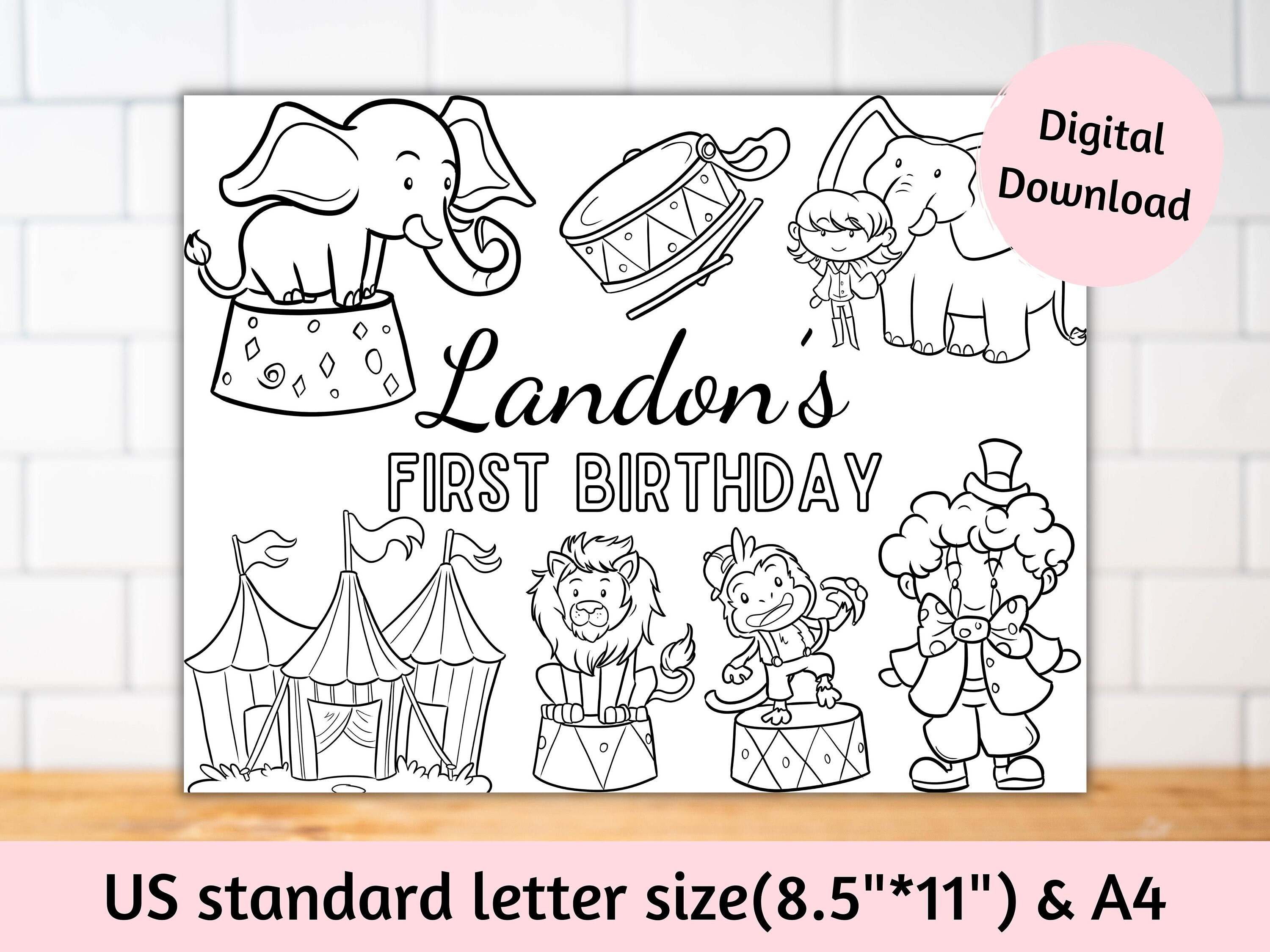 Personalized Circus Birthday Coloring Page, Circus Activity Sheet ...