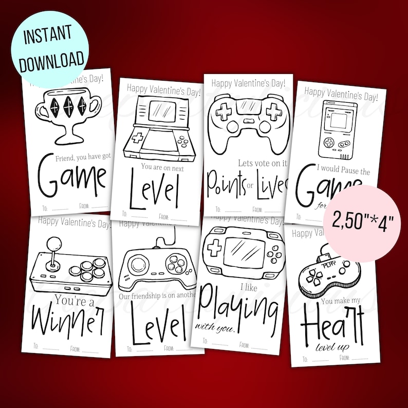 Printable Video Game Valentine's Cards, Color Your Own Valentines ...