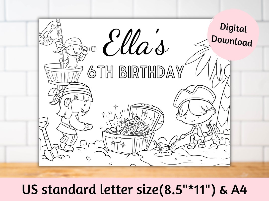 Personalized Kids Pirate Coloring Page Activity Sheet, Pirates Birthday ...