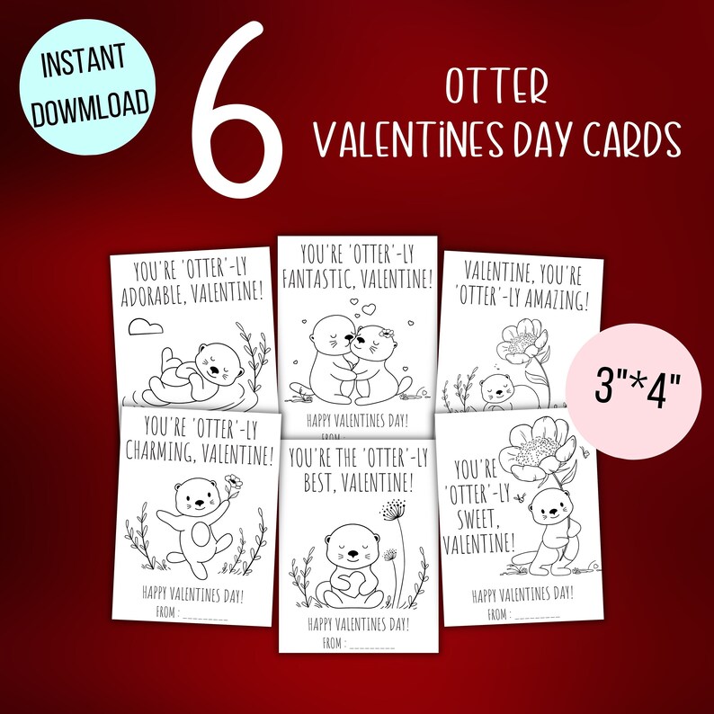 Printable Otter Coloring Valentines Cards for Kids, Coloring Kids ...