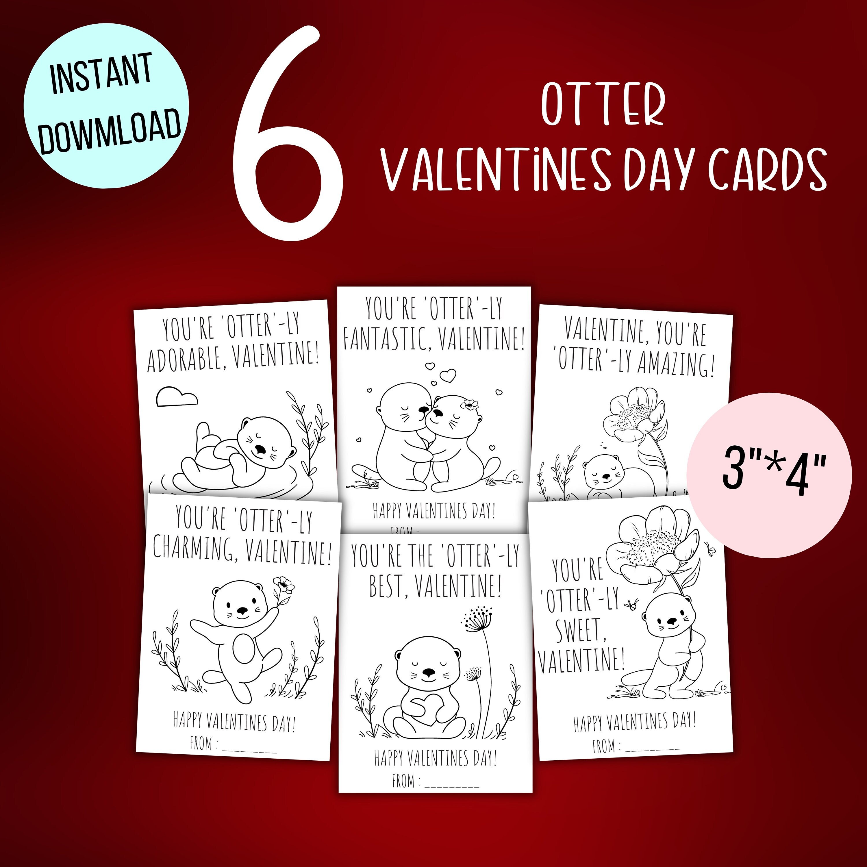 Printable Otter Coloring Valentines Cards for Kids, Coloring Kids ...