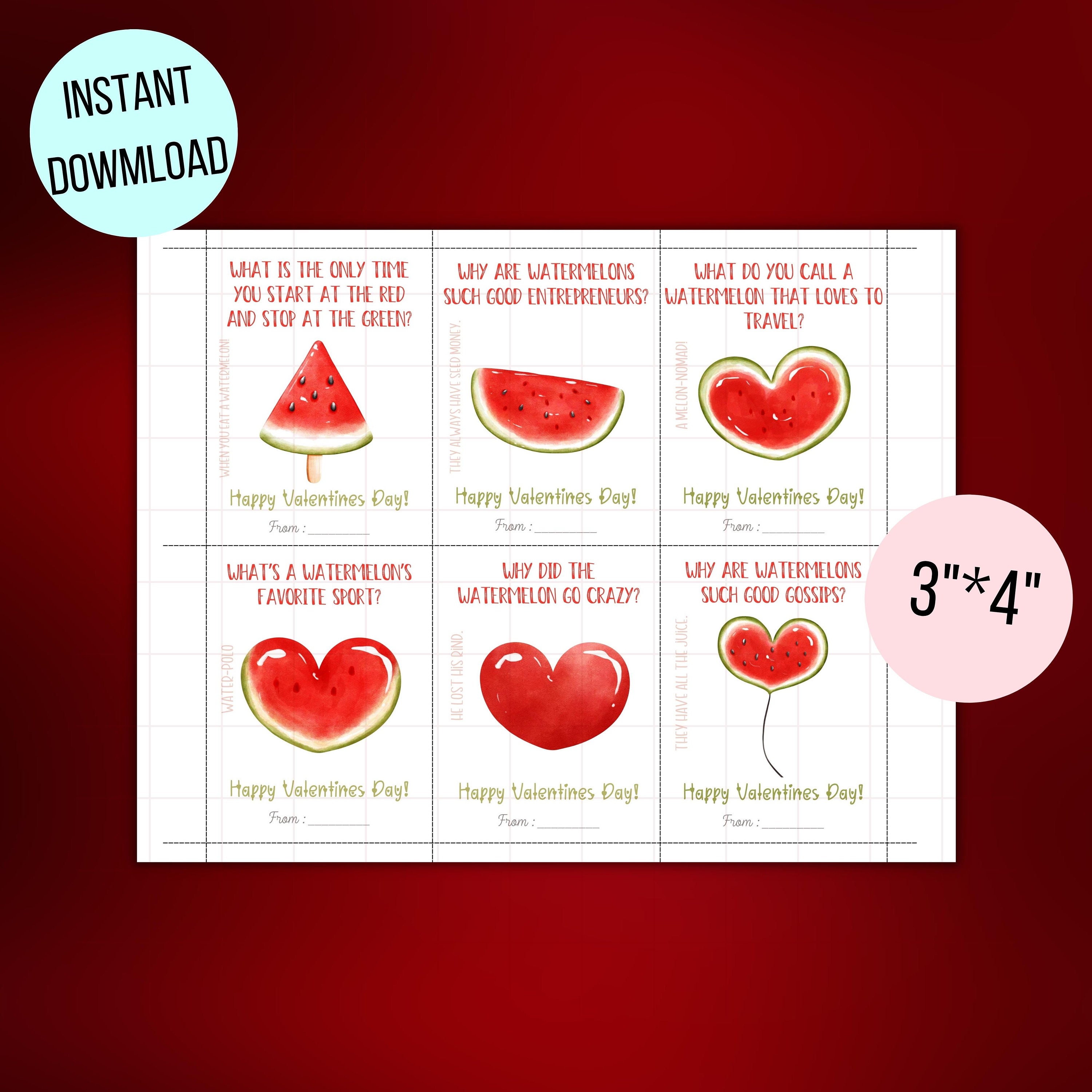 Printable Watermelon Valentines Cards for Kids, Watermelon Classroom ...